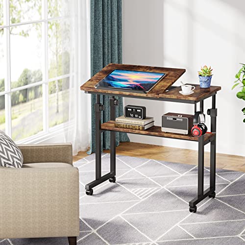 Tribesigns Portable Desk, Height Adjustable Sofa Bedside Laptop Table on Wheels, Small Standing Desk Rolling Computer Cart for Home Office Bedroom Living Room