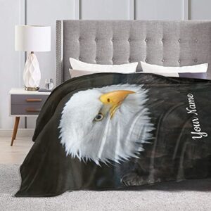 Bald Eagle Blanket, Custom Blanket with Name Text, Personalized Flannel Throw Blanket for Adult, Kids, 40 x 50 inches