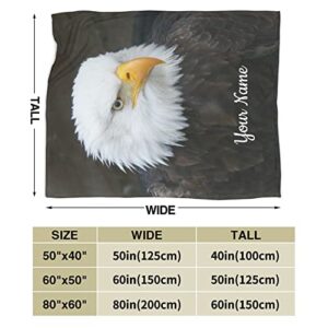 Bald Eagle Blanket, Custom Blanket with Name Text, Personalized Flannel Throw Blanket for Adult, Kids, 40 x 50 inches