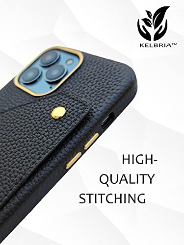 KELBRIA Crossbody iPhone 13 Pro Max Case with Card Holder for Women – Leather iPhone 13 Pro Max Case with Strap – iPhone 13 Pro Max Wallet Case for Women – Black Pebble Leather