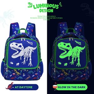 Luminous Dinosaur Backpack Set for Boys - Boy School Backpack with Lunch Box for Preschool Kindergarten Elementary Jurassic World Bookbag Lightweight Camping Hiking Insulated Insulated Lunch Bag