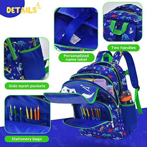 Luminous Dinosaur Backpack Set for Boys - Boy School Backpack with Lunch Box for Preschool Kindergarten Elementary Jurassic World Bookbag Lightweight Camping Hiking Insulated Insulated Lunch Bag