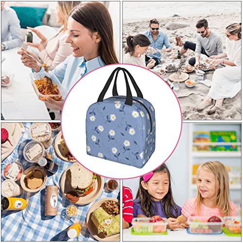 Senheol Cute Daisy Print Lunch Box, Kawaii Small Insulation Lunch Bag, Reusable Food Bag Lunch Containers Bags for Women Men