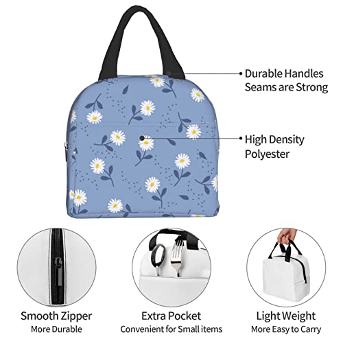 Senheol Cute Daisy Print Lunch Box, Kawaii Small Insulation Lunch Bag, Reusable Food Bag Lunch Containers Bags for Women Men