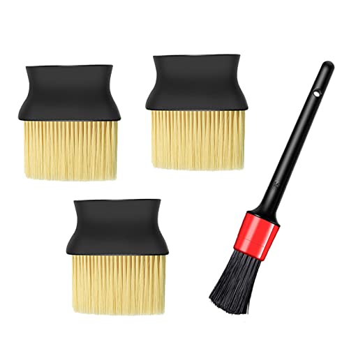 Ketejia Car Brushes for detiling, Super Soft car Brush Cleaner, Used for Interior, Exterior, Cleaning, Cleaning, spout, Instrument Panel, 3 Short-Handled Brushes & 1 Long-Handled Brush