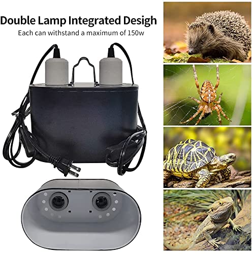 Dual Reptile Light Fixture Dual Deep Heat Lamps Light Fixture Dome Heat Lighting Lamp Combo Kit for Bearded Dragon Lguana Nake Turtle Tank E27(Does not Include Bulb)