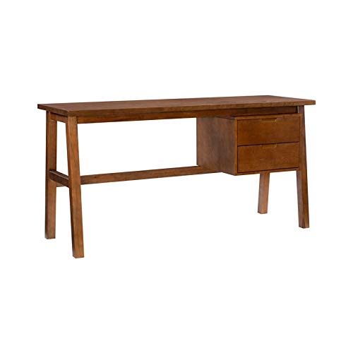 Riverbay Furniture Mid-Century Finn Side Storage Wood Desk in Walnut