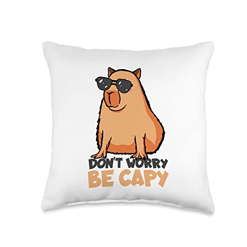 Capybara Gifts for Men & Women Don't Worry Be Capy Capybara Throw Pillow, 16x16, Multicolor