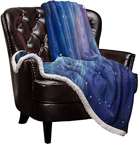 Yun Nist Sherpa Fleece Throw Blanket Astronomical Art Galaxy Nebula,Super Soft Luxury Reversible Blankets Warm Cozy Throws for Sofa Couch Bed Holiday Romantic Purple Starry Sky,60x80inch