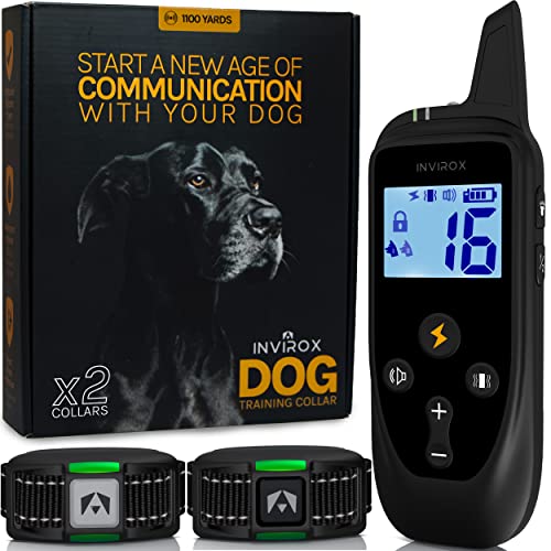 INVIROX Dog Shock Collar for Large Dog X2 [2024 Edition] 123 Levels Dog Training Collar 1100yd Range, 100% Waterproof, Rechargeable Electric Dog Collars for Medium Dogs, E Collar for Large Dogs