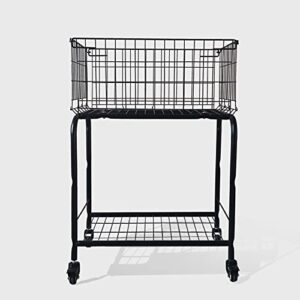 basket for garments storage, easy moved with wheels have brake, laundry basket, white color，rolling basket (black)