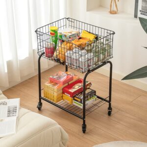 basket for garments storage, easy moved with wheels have brake, Laundry basket, white color，rolling basket (BLACK)