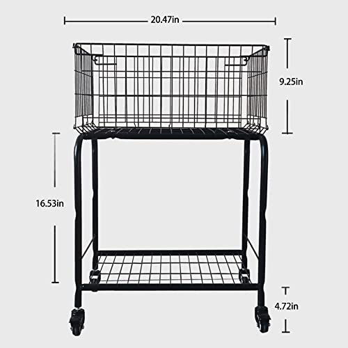 basket for garments storage, easy moved with wheels have brake, Laundry basket, white color，rolling basket (BLACK)