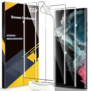 egv [3 pack] screen protector for samsung galaxy s22 ultra 5g, 3d curved full coverage soft tpu film [support fingerprint reader] scratch-proof [alignment tool] s22 ultra screen protector transparent