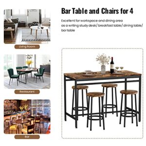 Recaceik Dining Table Sets for 4 Bar Table and Chairs Set Industrial Outdoor Table w/ 4 Stools for Home, Farmhouse, Restaurant, Cafe, Kitchen, Dining Room, Breakfast Nook, Small Space