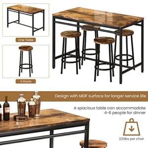 Recaceik Dining Table Sets for 4 Bar Table and Chairs Set Industrial Outdoor Table w/ 4 Stools for Home, Farmhouse, Restaurant, Cafe, Kitchen, Dining Room, Breakfast Nook, Small Space