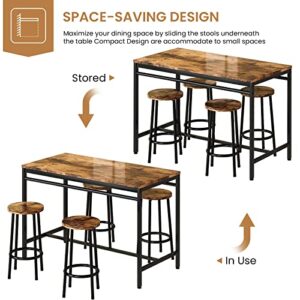 Recaceik Dining Table Sets for 4 Bar Table and Chairs Set Industrial Outdoor Table w/ 4 Stools for Home, Farmhouse, Restaurant, Cafe, Kitchen, Dining Room, Breakfast Nook, Small Space