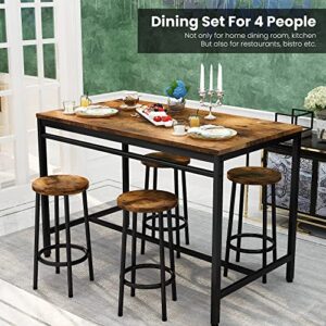 Recaceik Dining Table Sets for 4 Bar Table and Chairs Set Industrial Outdoor Table w/ 4 Stools for Home, Farmhouse, Restaurant, Cafe, Kitchen, Dining Room, Breakfast Nook, Small Space