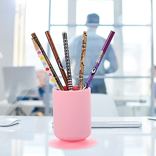 FOMIYES Silicone Pencil Holder Suction Cup Makeup Brush Holder Pencil Pen Holder for Office Desktop Storage Organizer Pink