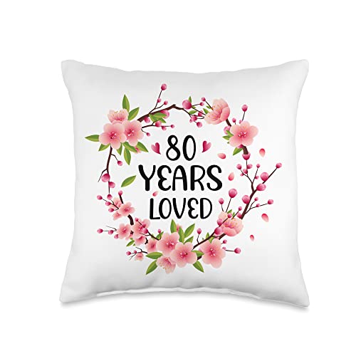 80 Years Old Birthday Gifts for Women and Men Floral Old 80th Birthday Women 80 Years Loved Throw Pillow, 16x16, Multicolor