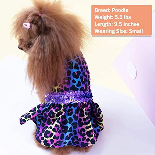 KYEESE Dog Dress Leopard with Flowers Decor Dogs Party Dresses for Small Dogs Soft Material Dog Apparel Pet Clothes