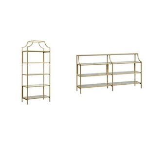 sauder 421434 international lux bookcase, l: 30.0" x w: 14.49" x h: 70.87", satin gold finish & international lux console table, l: 59.41" x w: 13.07" x h: 32.4", satin gold finish