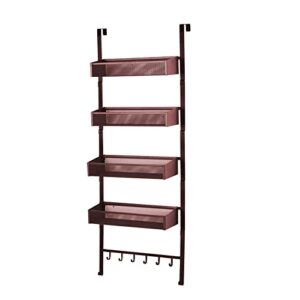 keomaisyto over the door pantry organizer with hook & basket, wall mounted 4-tier hanging spice organizer, multifunctional back of door storage for kitchen pantry bedroom bronze