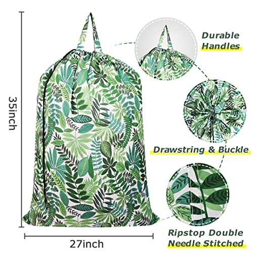 ZHMAIBDM Large Laundry Bag with Handles, Washable Large Dirty Clothes, Drawstring Organizer Bag, Fit Hamper Basket Camp Travel Home College Dorm, 26x36 inch, Green