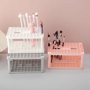 Pen Holder for Desk Rectangle 72 Holes Plastic Makeup & Painting Brush Holders Crate Organizer for Pencil, Paintbrush, Cosmetic Brushes Grey