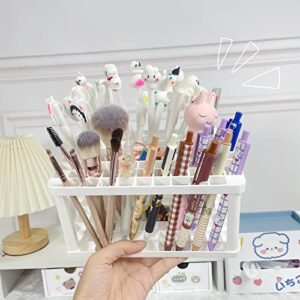 Pen Holder for Desk Rectangle 72 Holes Plastic Makeup & Painting Brush Holders Crate Organizer for Pencil, Paintbrush, Cosmetic Brushes Grey