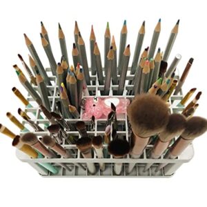 Pen Holder for Desk Rectangle 72 Holes Plastic Makeup & Painting Brush Holders Crate Organizer for Pencil, Paintbrush, Cosmetic Brushes Grey