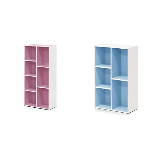 Furinno 7-Cube Reversible Open Shelf, White/Pink 11048WH/PI & 5-Cube Reversible Open Shelf, White/Light Blue 11069WH/LBL