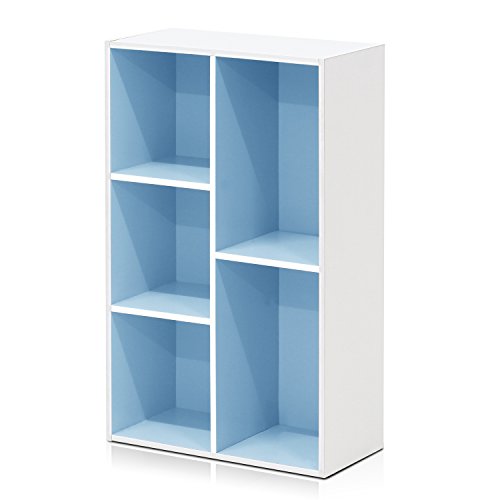 Furinno 7-Cube Reversible Open Shelf, White/Pink 11048WH/PI & 5-Cube Reversible Open Shelf, White/Light Blue 11069WH/LBL