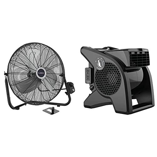 Lasko 20" High Velocity Quick Mount, 7 x 22 x 22 inches, Black 2264QM & High Velocity Pro-Performance Pivoting Utility Fan for Cooling, Ventilating, Black Grey U15617