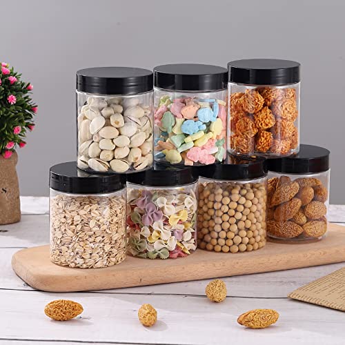 8 OZ Plastic Jars with Lids,(Crazystorey)32 Pack Clear Plastic Slime Containers for Kitchen and Household Food Storage of Dry Goods, Creams and More Included Extra Label and A Pen