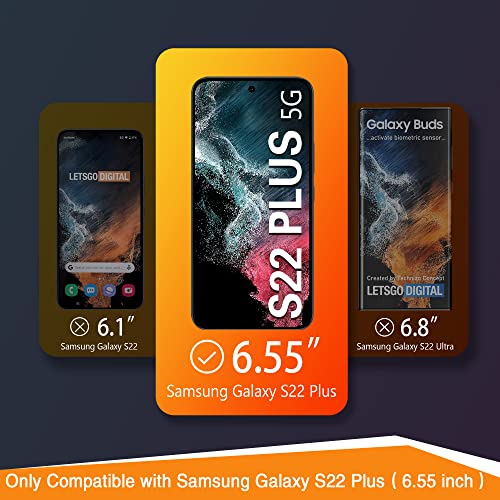 [3+2 Pack] Screen Protector for Samsung Galaxy S22 Plus/S22+Plus 5G, Tempered Glass Galaxy S22 Plus Screen Protector + 2 Pack Camera Lens Protector -[Fingerprint Unlock][Easy Installation Frame]