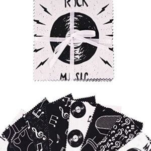 Soimoi Rock Music Print Precut 5-inch Cotton Fabric Quilting Squares Charm Pack DIY Patchwork Sewing Craft- White & Black