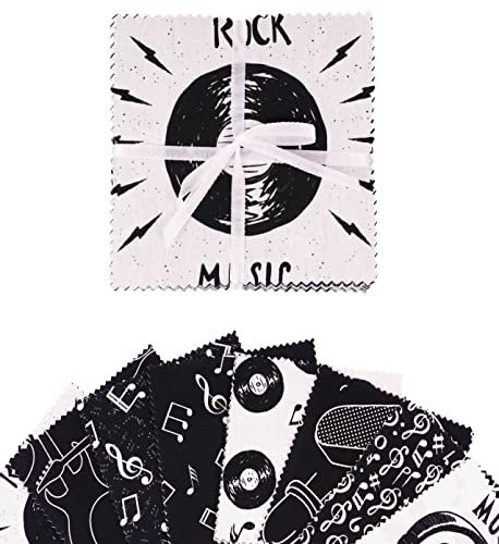 Soimoi Rock Music Print Precut 5-inch Cotton Fabric Quilting Squares Charm Pack DIY Patchwork Sewing Craft- White & Black