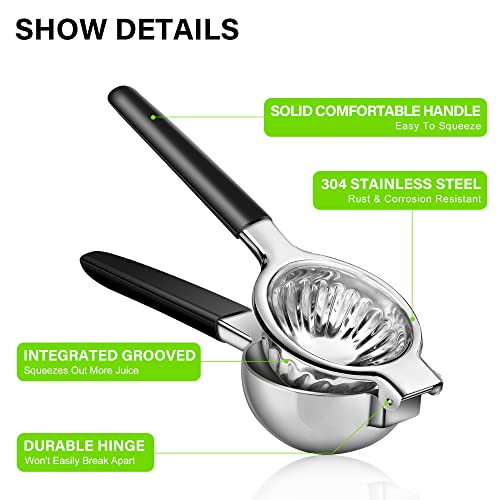 Vakoo Lemon Squeezer, Premium Quality Stainless Steel Squeeze Out Every Drop Of Juice, Max Extraction Most Juice Hand Press Lime Citrus Squeezer, Black