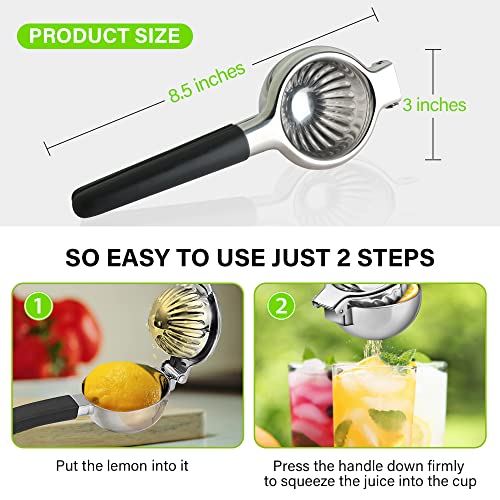 Vakoo Lemon Squeezer, Premium Quality Stainless Steel Squeeze Out Every Drop Of Juice, Max Extraction Most Juice Hand Press Lime Citrus Squeezer, Black