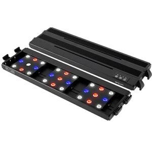 repti zoo dimming led aquarium light hood, led uvb reptile light and led colorful lights for reptile aquarium tank day and night use, 6 flash modes & modular plug install