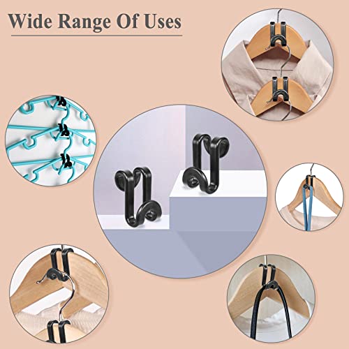 50PCS Hanger Connector Hooks, BIGOU Clothes Hanger Organizer Mini Space Saver Hangers Clothes Hanger Extender Cascading Connection Hooks for Wooden/Velvet/Metal/Plastic Hangers (Black)