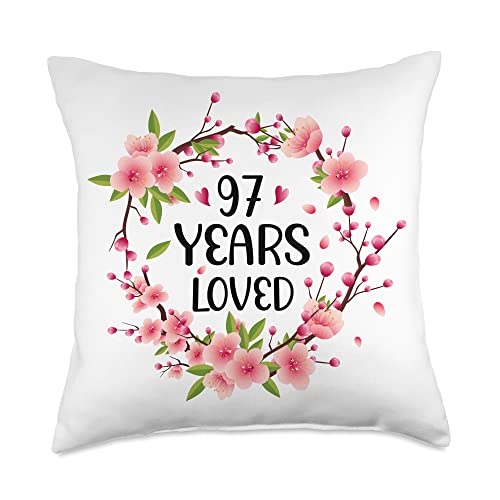 97 Years Old Birthday Gifts for Women and Men Floral Old 97th Birthday Women 97 Years Loved Throw Pillow, 18x18, Multicolor