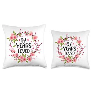 97 Years Old Birthday Gifts for Women and Men Floral Old 97th Birthday Women 97 Years Loved Throw Pillow, 18x18, Multicolor