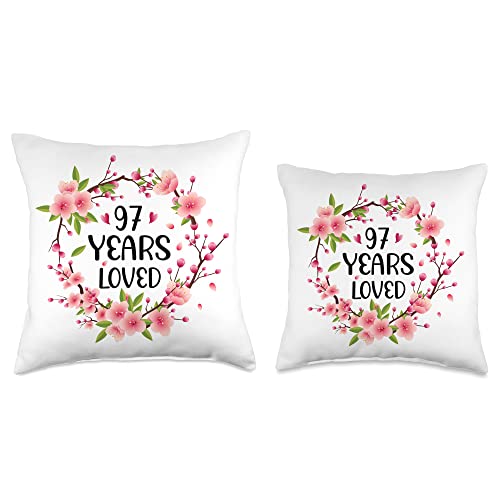 97 Years Old Birthday Gifts for Women and Men Floral Old 97th Birthday Women 97 Years Loved Throw Pillow, 18x18, Multicolor