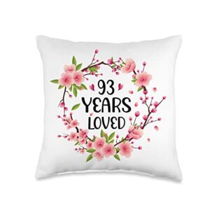 93 years old birthday gifts for women and men floral old 93rd birthday women 93 years loved throw pillow, 16x16, multicolor