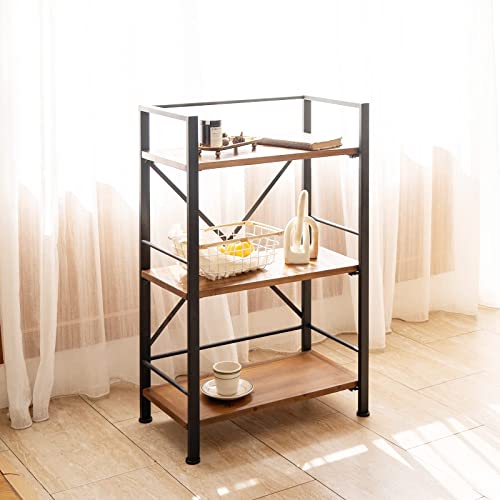 Crofy Rustic Bookshelf, 3 Tier Real Wood Bookshelf, Metal Book Shelf for Storage, Bookcase for Office Organization and Storage, 12.6 D x 23.62 W x 36.61 H Inches, Black