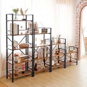 Crofy Rustic Bookshelf, 3 Tier Real Wood Bookshelf, Metal Book Shelf for Storage, Bookcase for Office Organization and Storage, 12.6 D x 23.62 W x 36.61 H Inches, Black