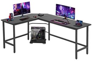 fdw computer desk l shaped gaming desk corner office desk pc wood home large work space study desk workstation (black)