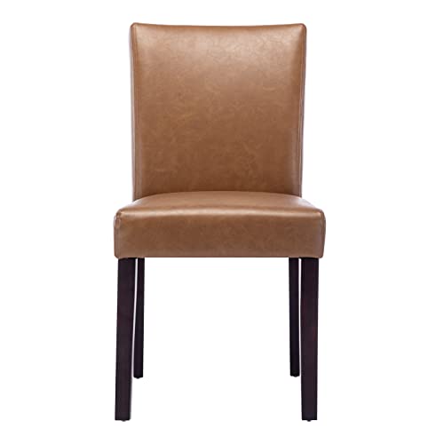 Watson & Whitely Upholstered Kitchen & Dining Room Chairs with Low Back, Faux Leather Armless Dining Chairs with Solid Wood Legs, Set of 2, Saddle Brown